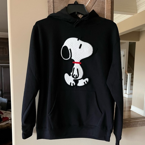Peanuts | Tops | Snoopy Sweatshirt Black Cotton Hoodie Pullover Crochet ...